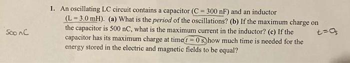 Solved An oscillating LC circuit contains a capacitor | Chegg.com