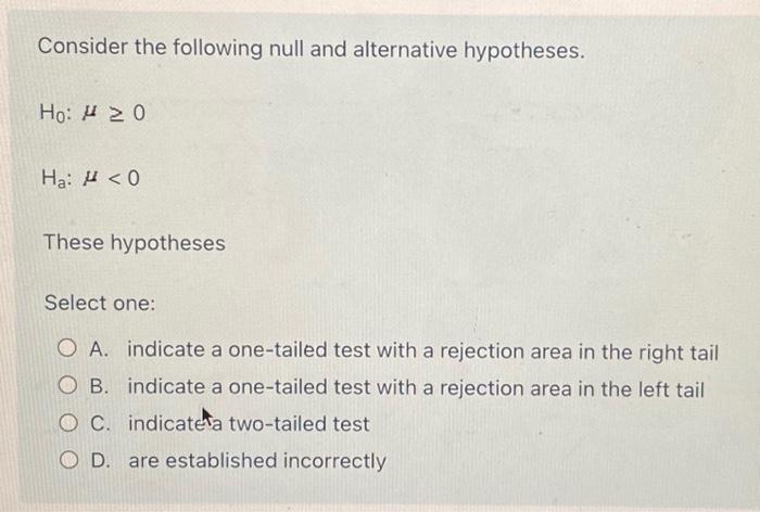 Solved Consider the following null and alternative | Chegg.com