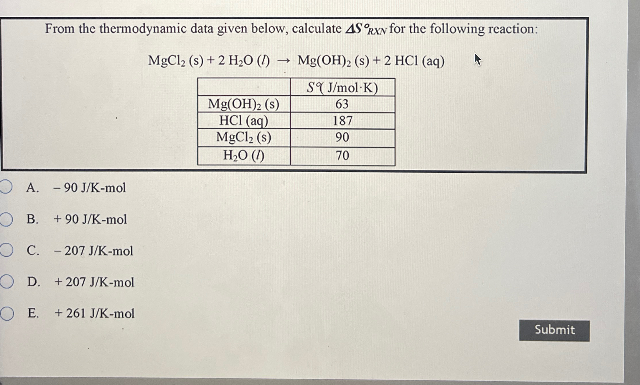 Solved From the thermodynamic data given below, calculate | Chegg.com