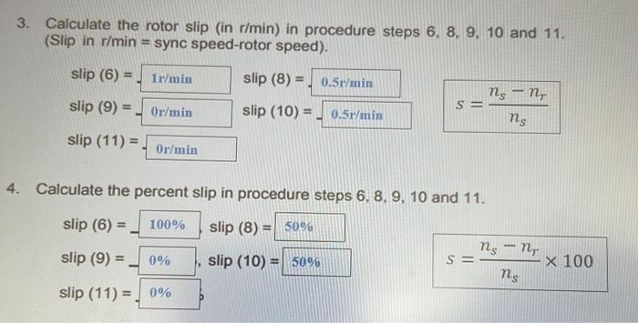 Solved 3. Calculate the rotor slip (in r/min ) in procedure | Chegg.com