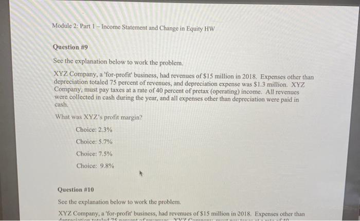 Solved Module 2: Part 1 - Income Statement and Change in | Chegg.com