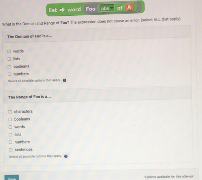 Solved What is the Domain and Range of Foo? The expression | Chegg.com