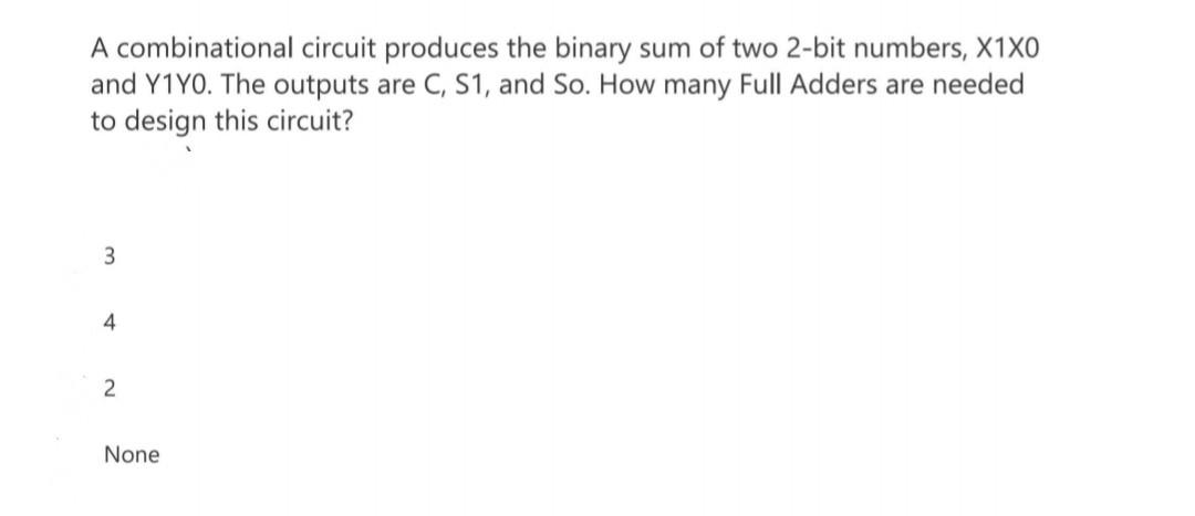 Solved A combinational circuit produces the binary sum of | Chegg.com