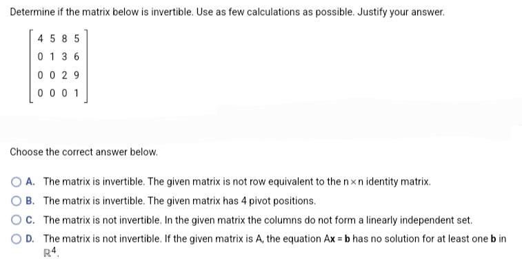 Solved Determine if the matrix below is invertible. Use as | Chegg.com