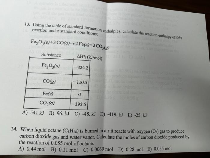 Solved 13. Using the table of standard formation enthalpies, | Chegg.com