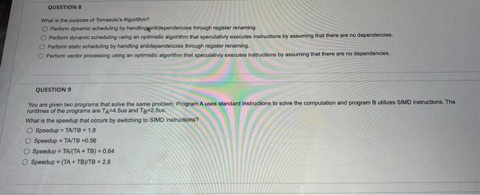 Solved QUESTIONS What is the purpose of Tomasulo's Algorithm | Chegg.com