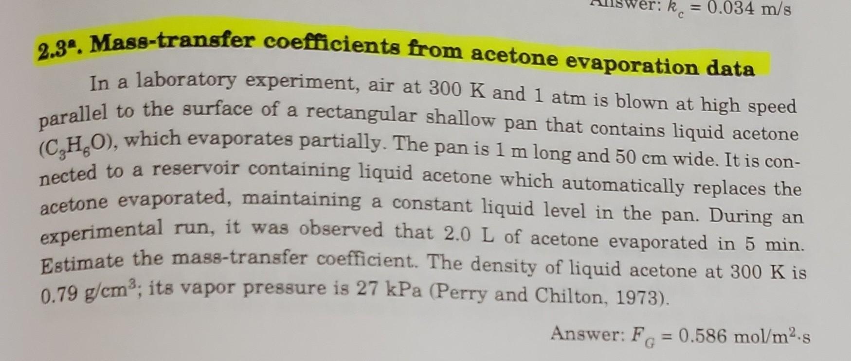 Solved 2.32. Mass-transfer coefficients from acetone | Chegg.com