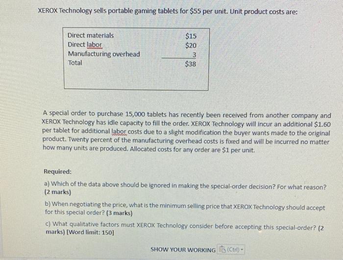 Solved XEROX Technology sells portable gaming tablets for | Chegg.com