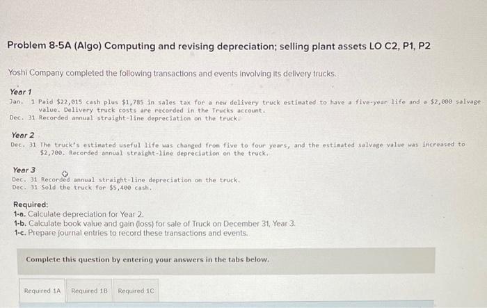 Solved Problem 8-5A (Algo) Computing and revising | Chegg.com