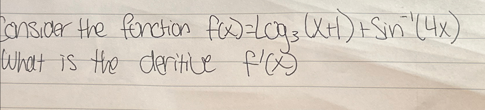 Solved onsider the function f(x)=log3(x+1)+Sin-1(4x) ﻿What | Chegg.com