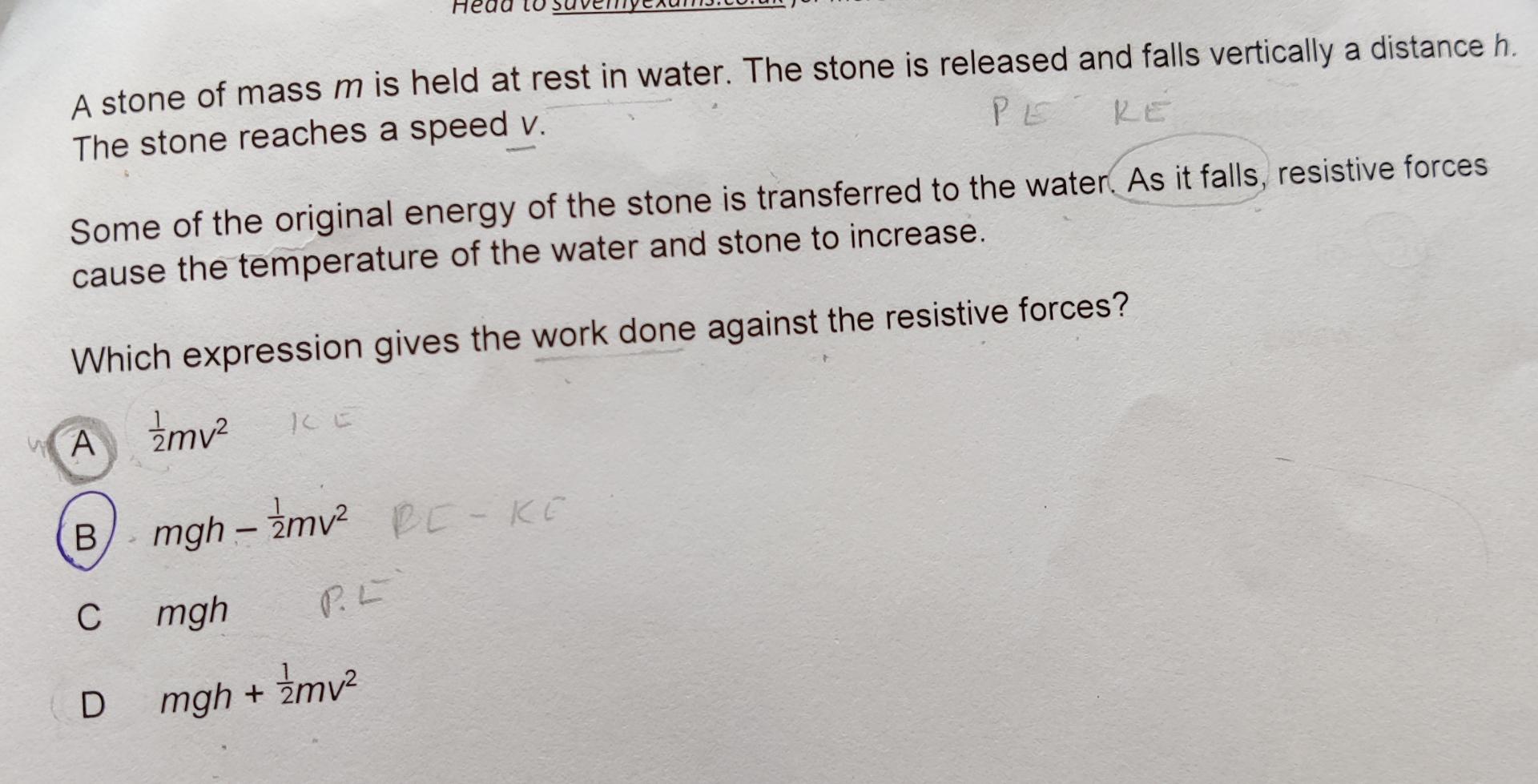 Solved A stone of mass m is held at rest in water. The stone | Chegg.com