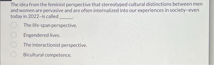 Solved The idea from the feminist perspective that | Chegg.com