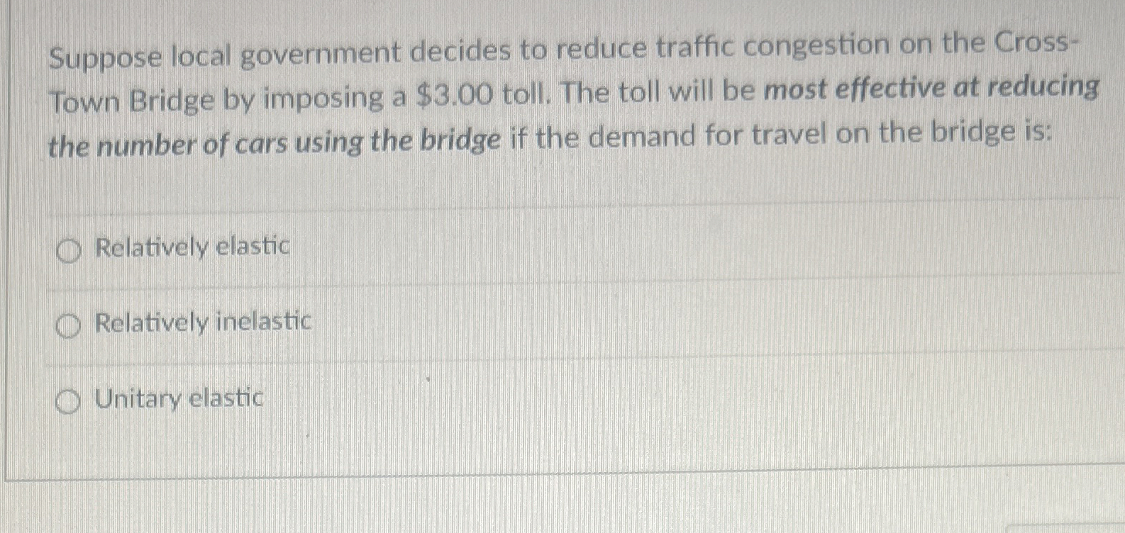 Solved Suppose local government decides to reduce traffic | Chegg.com