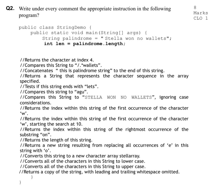 Solved Q2. Write under every comment the appropriate | Chegg.com