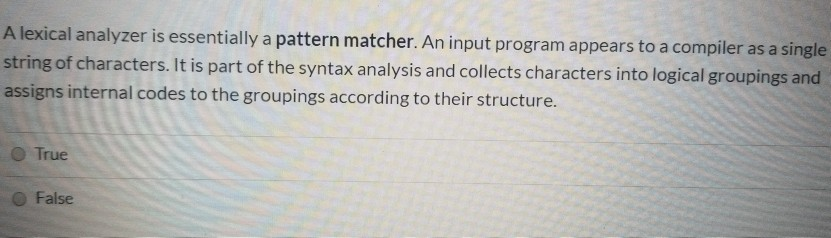 Solved A lexical analyzer is essentially a pattern matcher. | Chegg.com