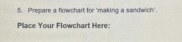 Solved 5. Prepare a flowchart for 'making a sandwich'. Place | Chegg.com