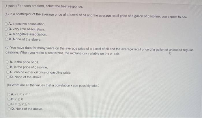 Solved (1 point) For each problem, select the best response. | Chegg.com