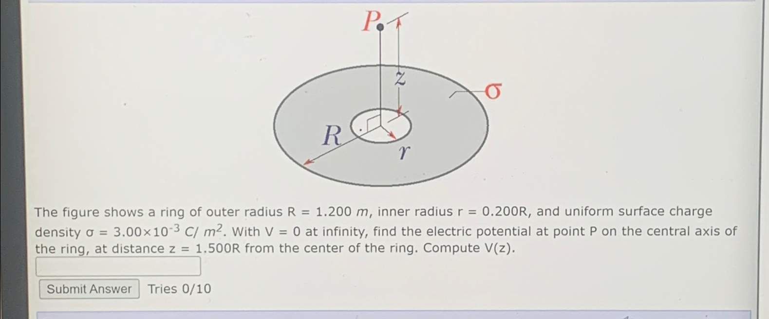 Solved The figure shows a ring of outer radius R=1.200m, | Chegg.com