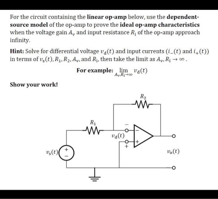 Solved For the circuit containing the linear op-amp below, | Chegg.com