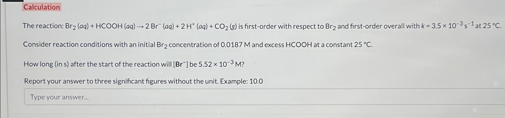 Solved CalculationThe reaction: | Chegg.com
