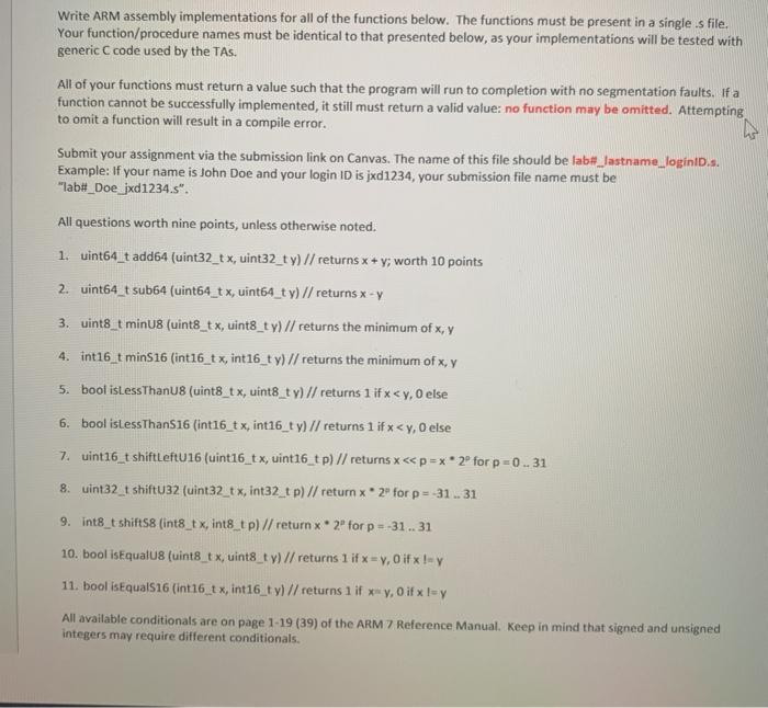 Write ARM assembly implementations for all of the | Chegg.com