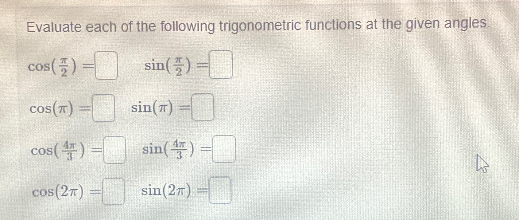 Solved Evaluate each of the following trigonometric | Chegg.com