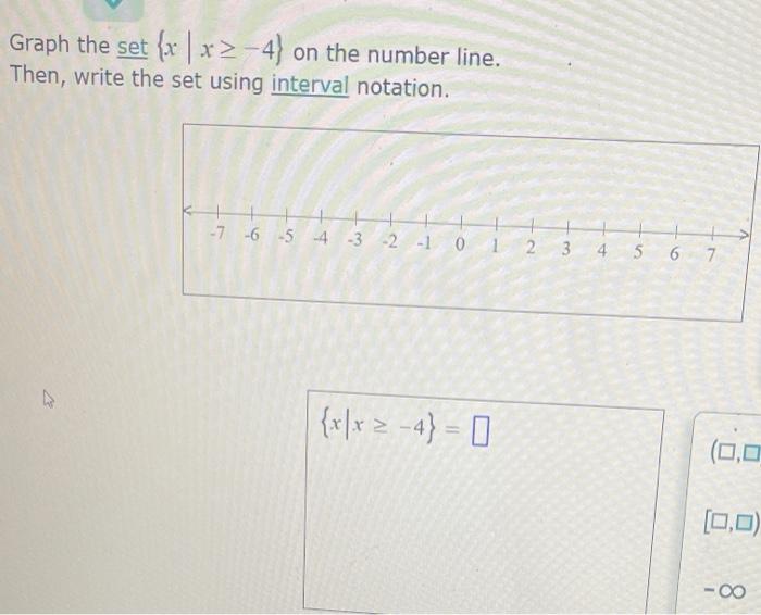 Solved Graph the set (x | x>-4} on the number line. Then, | Chegg.com