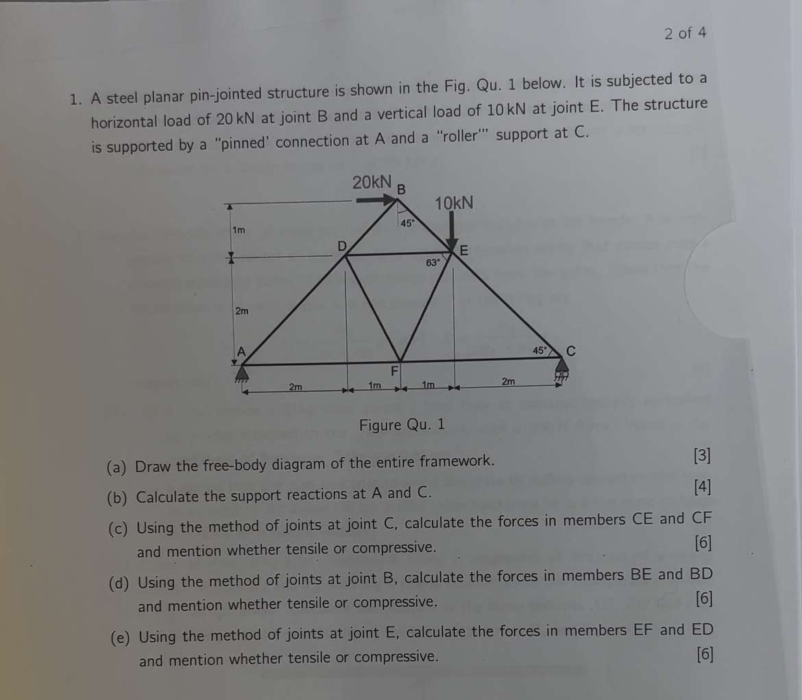 Solved 2 ﻿of 4A steel planar pin-jointed structure is shown | Chegg.com