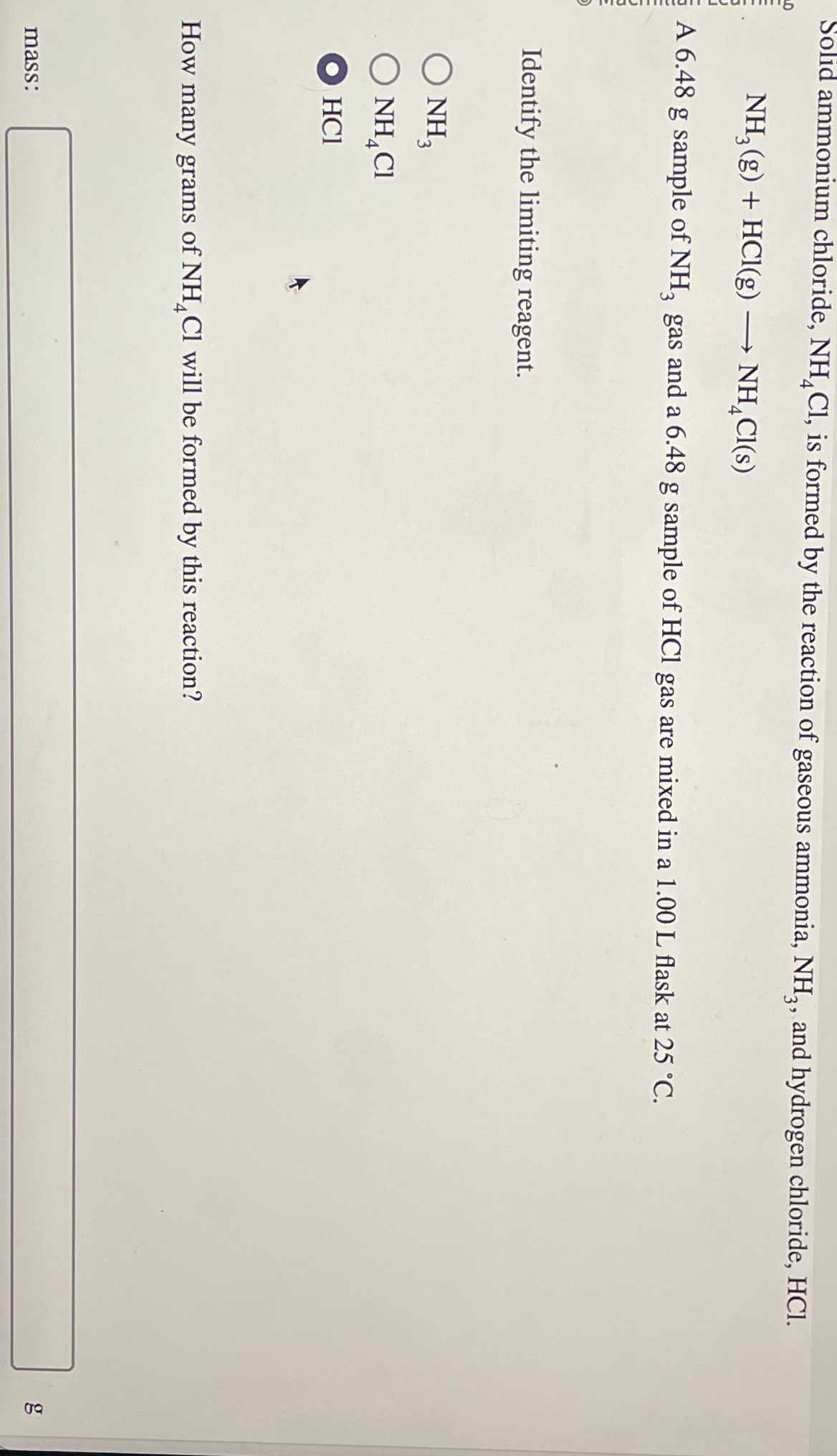 Solved Solid ammonium chloride, NH4Cl, ﻿is formed by the | Chegg.com