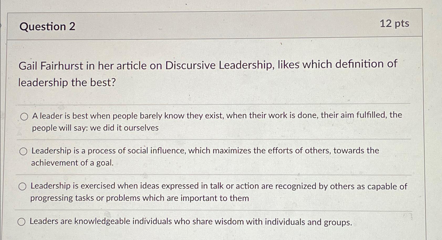 Solved Question 212ptsGail Fairhurst in her article on | Chegg.com