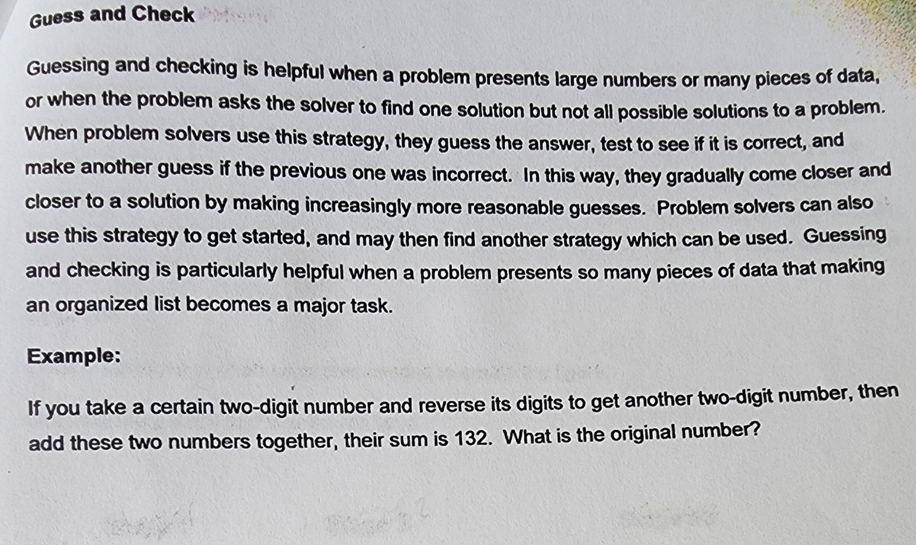 Solved Guess and CheckGuessing and checking is helpful when | Chegg.com