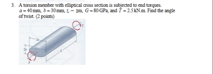 Solved A torsion member with elliptical cross section is | Chegg.com