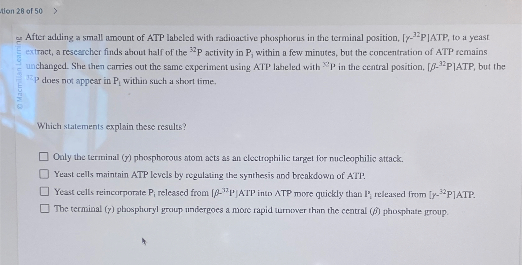 Solved tion 28 ﻿of 50after adding a small amount of ATP | Chegg.com