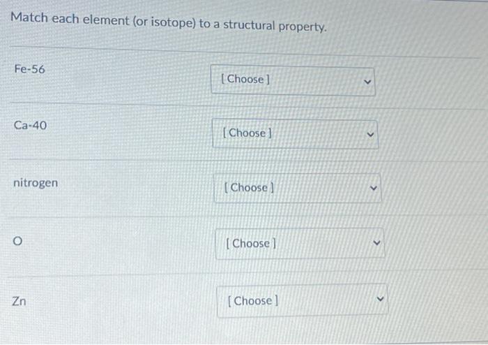 Match each element (or isotope) to a structural | Chegg.com