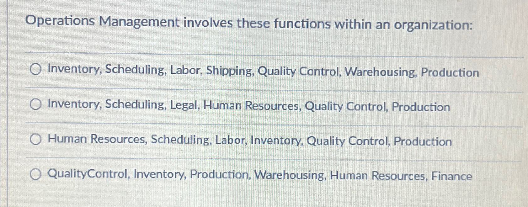 Solved Operations Management involves these functions within | Chegg.com