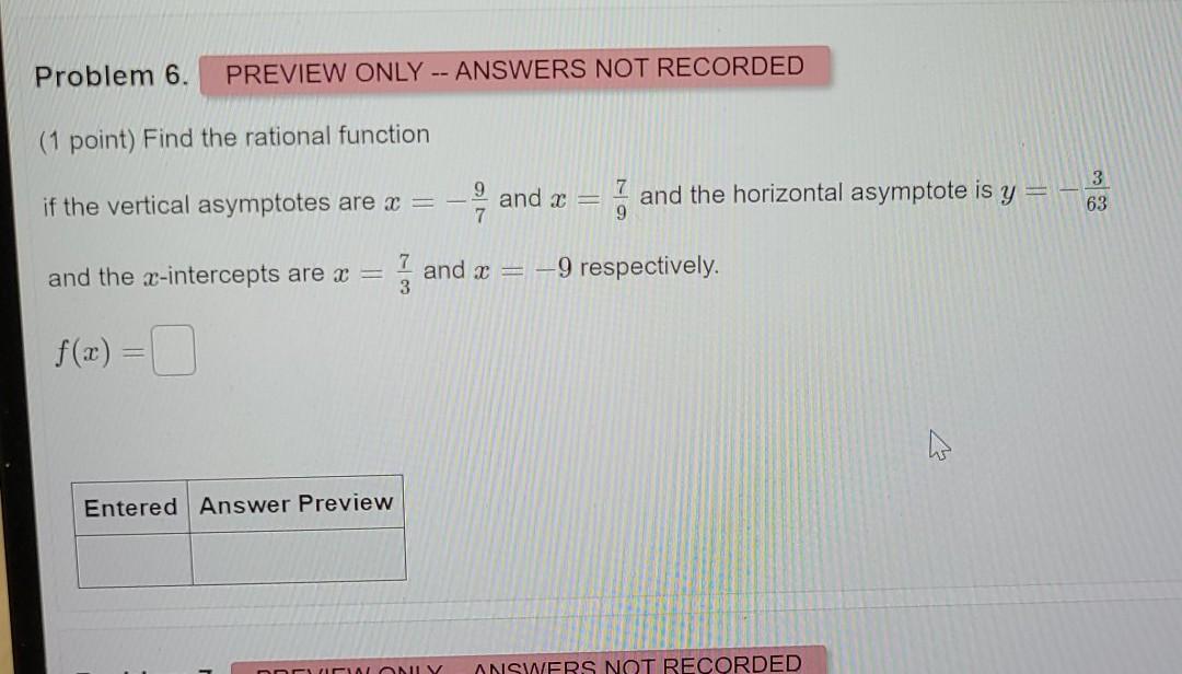 Solved Problem 6. PREVIEW ONLY -- ANSWERS NOT RECORDED (1 | Chegg.com