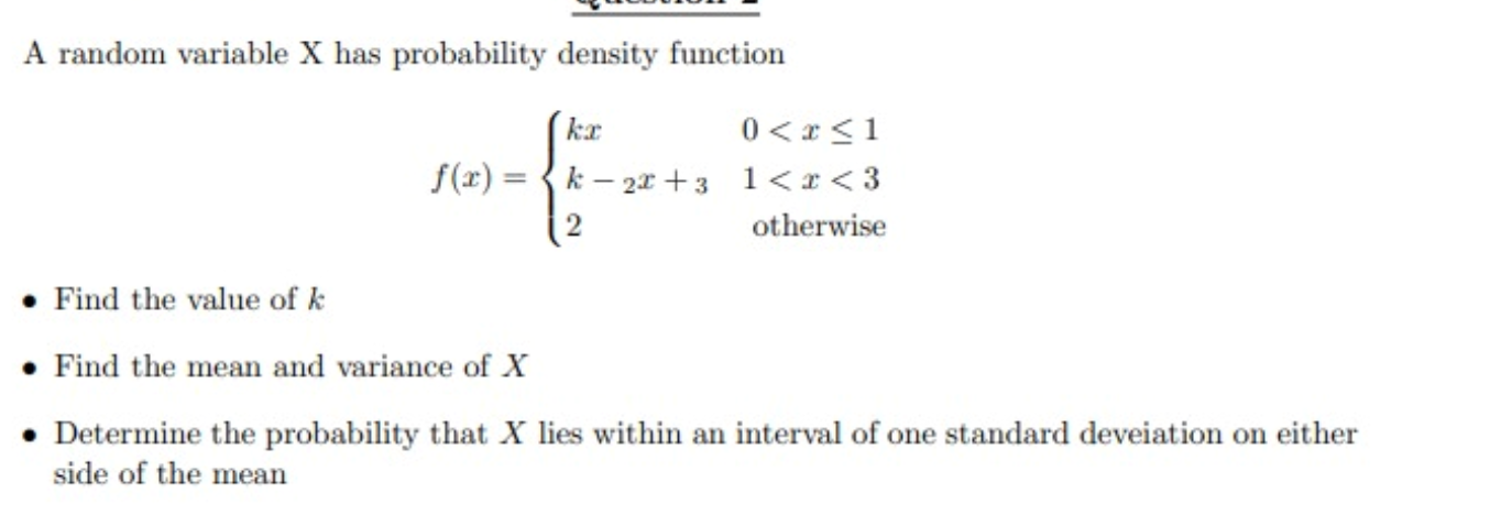 Solved A random variable x ﻿has probability density | Chegg.com