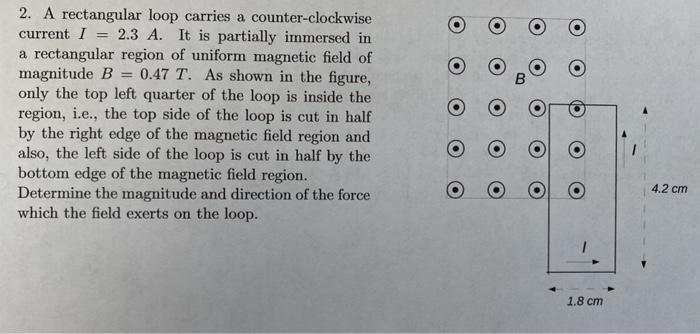 Solved 2. A rectangular loop carries a counter-clockwise | Chegg.com