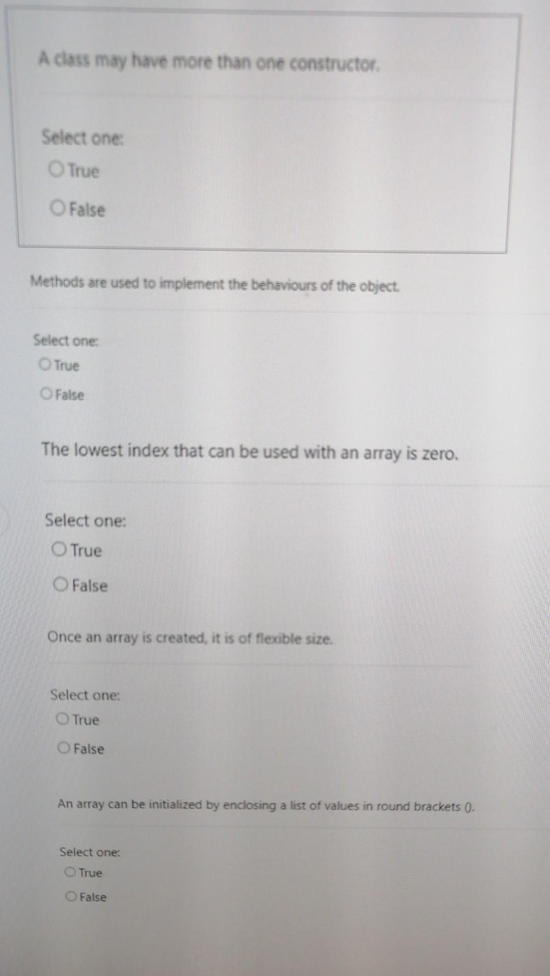 Solved A class may have more than one constructor. Select | Chegg.com