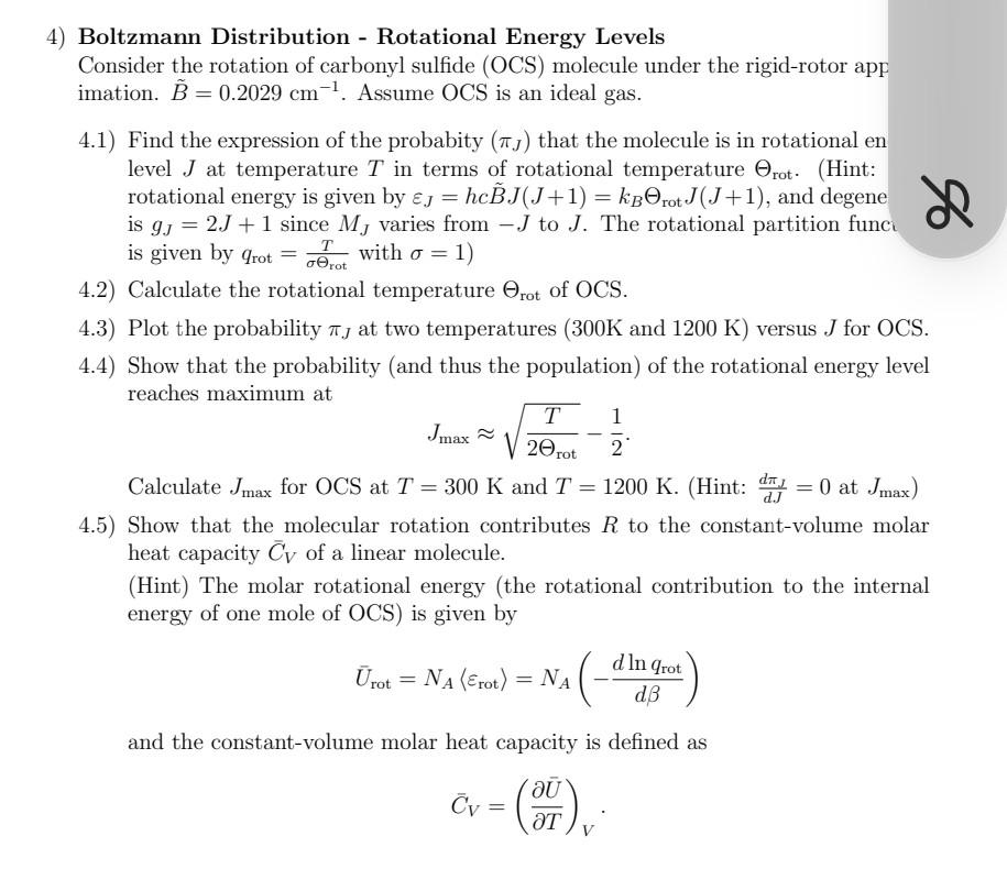 Solved Boltzmann Distribution - Rotational Energy Levels | Chegg.com
