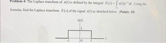 Solved Problem 4: The Laplace transform of x(t) is defined | Chegg.com