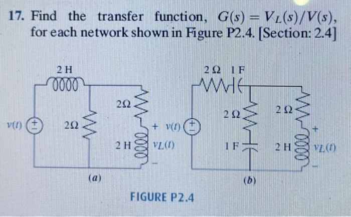 Solved 17. Find the transfer function, G(s)=VL(s)/V(s), for | Chegg.com