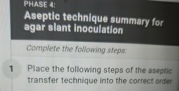 Solved PHASE 4:Aseptic technique summary for agar slant | Chegg.com