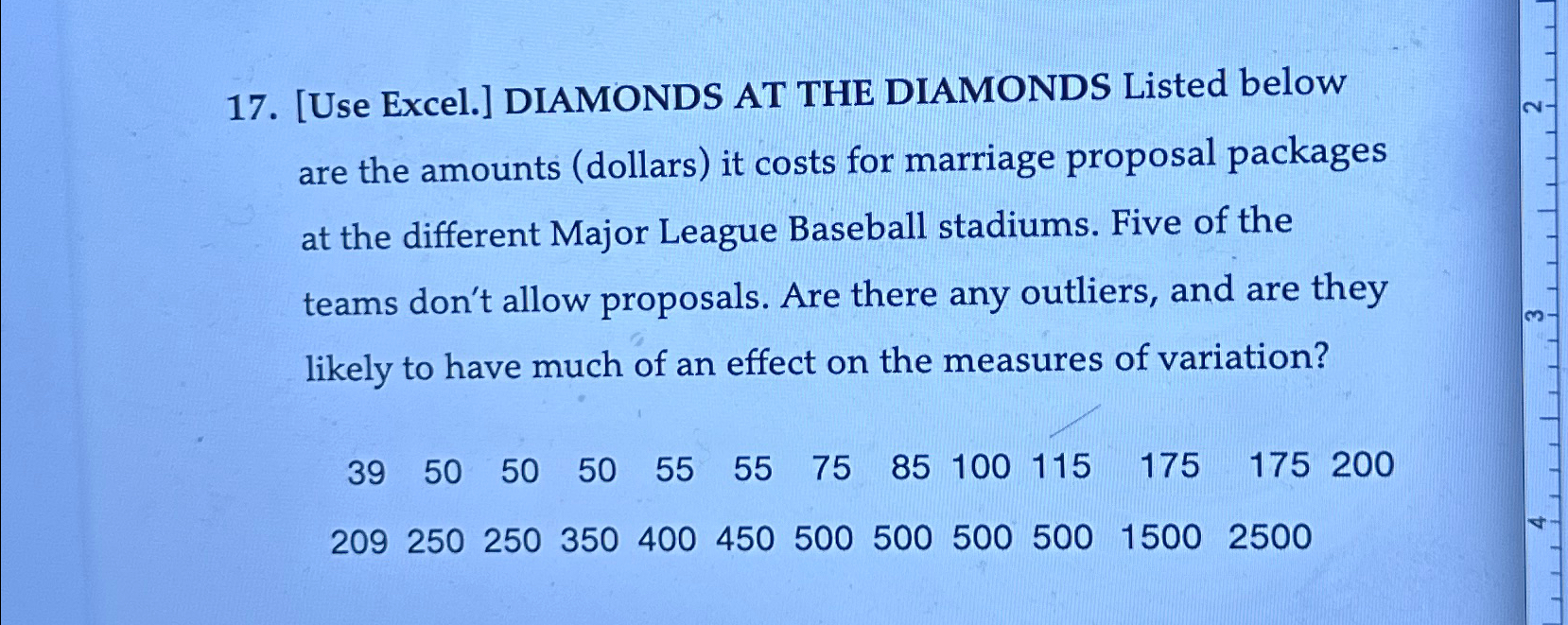 Solved [Use Excel.] ﻿DIAMONDS AT THE DIAMONDS Listed below | Chegg.com