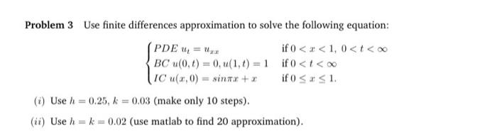 Solved Problem 3 Use finite differences approximation to | Chegg.com