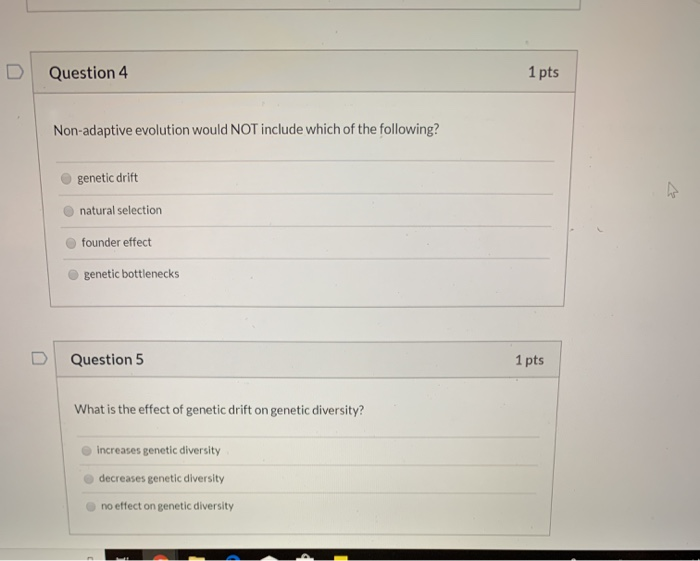 Solved Question 4 1 pts Non-adaptive evolution would NOT | Chegg.com