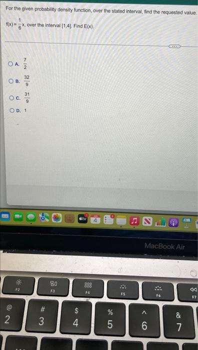 Solved For the given probability density function, over the | Chegg.com