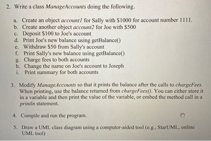Solved 1. A Bank Account Class 1. Write an Account class as | Chegg.com