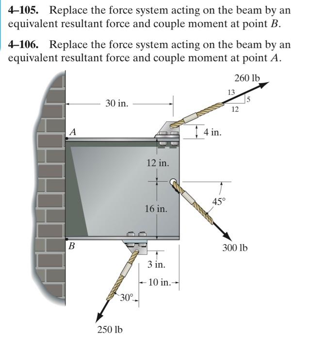 Solved 4-105. Replace the force system acting on the beam by | Chegg.com