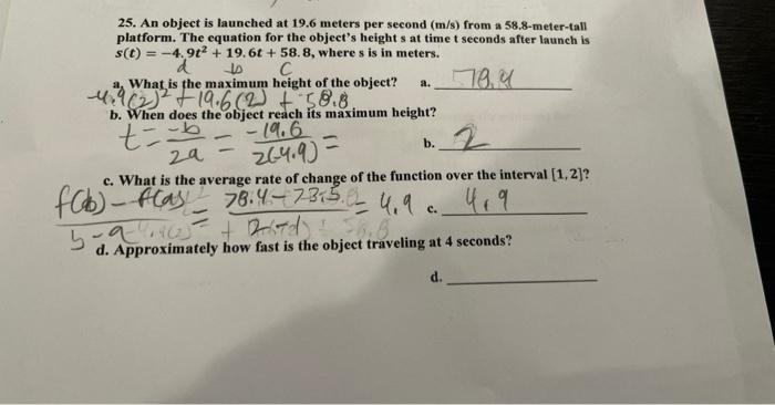 Solved 25. An object is launched at 19.6 meters per second | Chegg.com